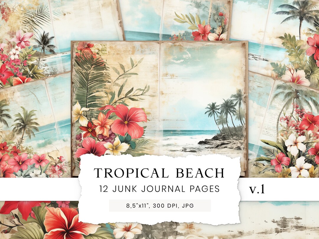 Tropical Junk Journal Pages, Summer Digital Paper, Watercolor Journal ...