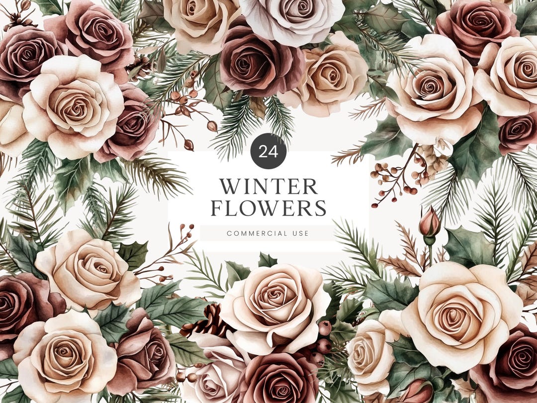 Watercolor Flowers Clipart PNG, Winter Flowers PNG, Floral Wedding ...