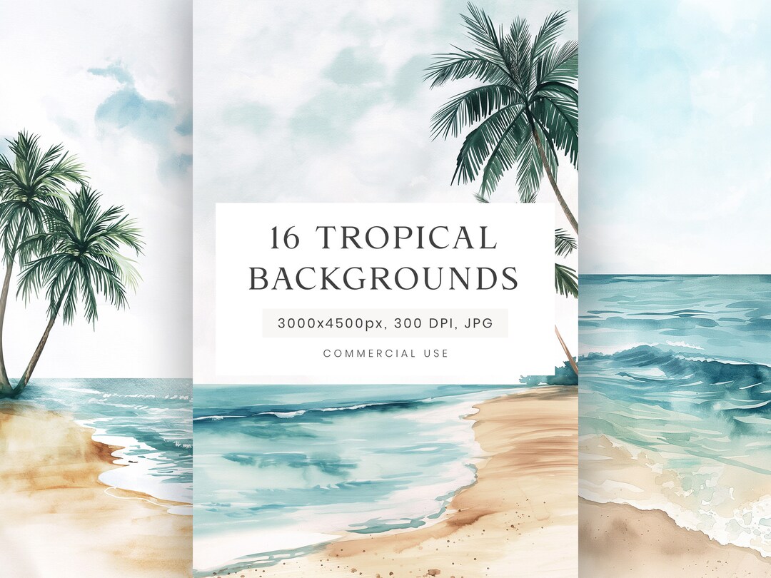 Watercolor Beach Backgrounds, Landscape Digital Paper, Summer Beach ...