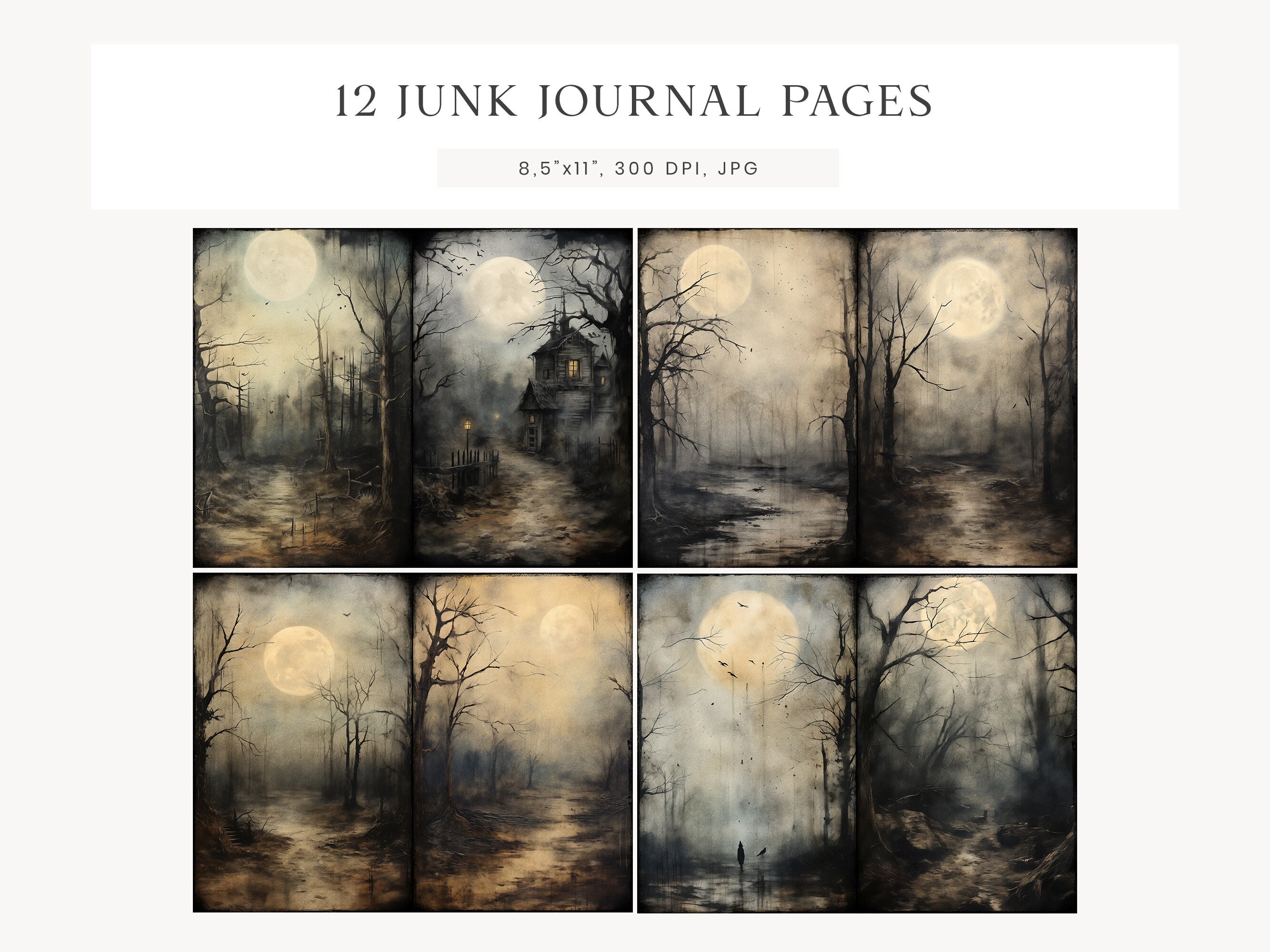 Moody Forest Digital Paper, Halloween Junk Journal Pages, Fantasy ...