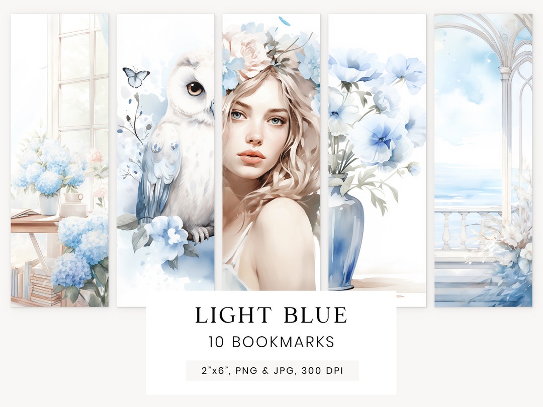 Light Blue Bookmarks, Printable Bookmarks Set, PNG Bookmark Sublimation ...