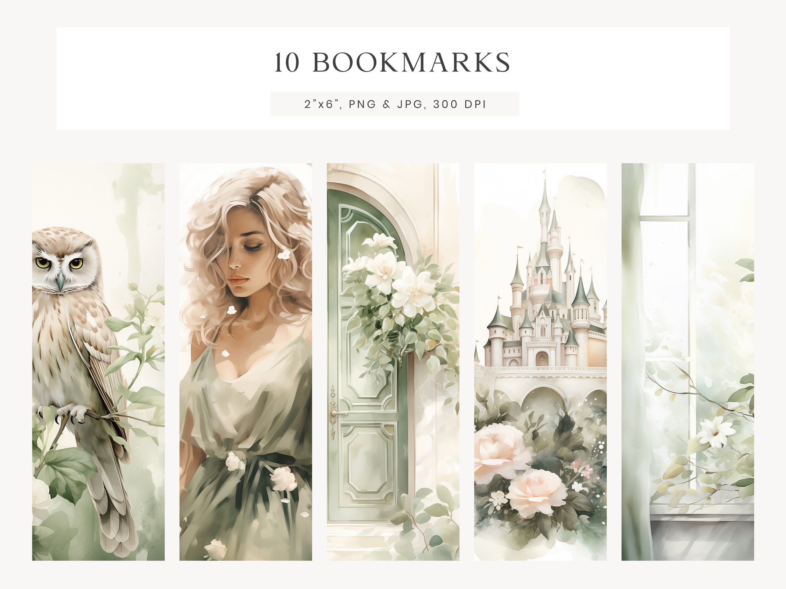Sage Green Bookmarks, Printable Bookmarks Set, PNG Bookmark Sublimation ...