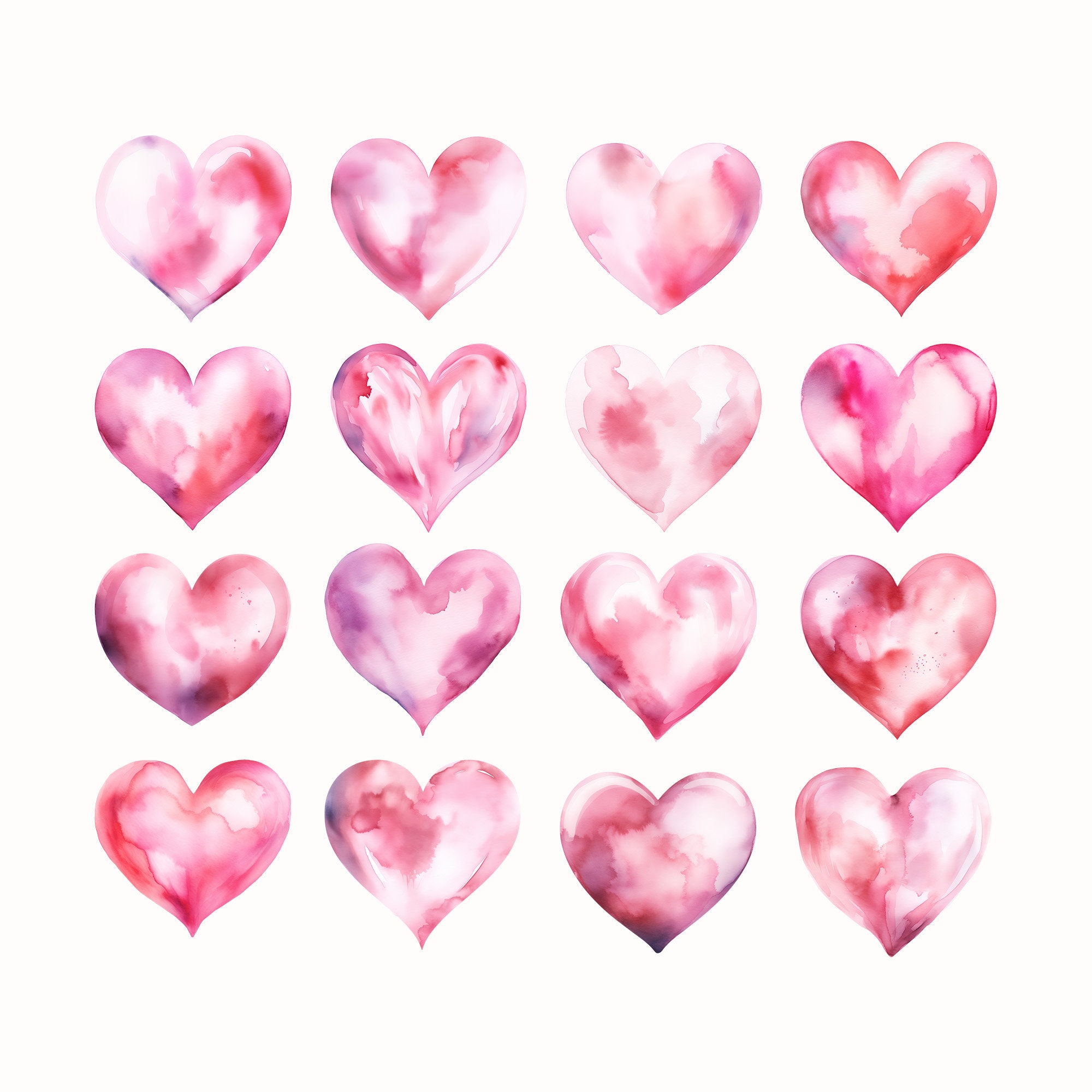 Watercolor Hearts Clipart, Valentine's Day Clip Art, Valentines Heart ...