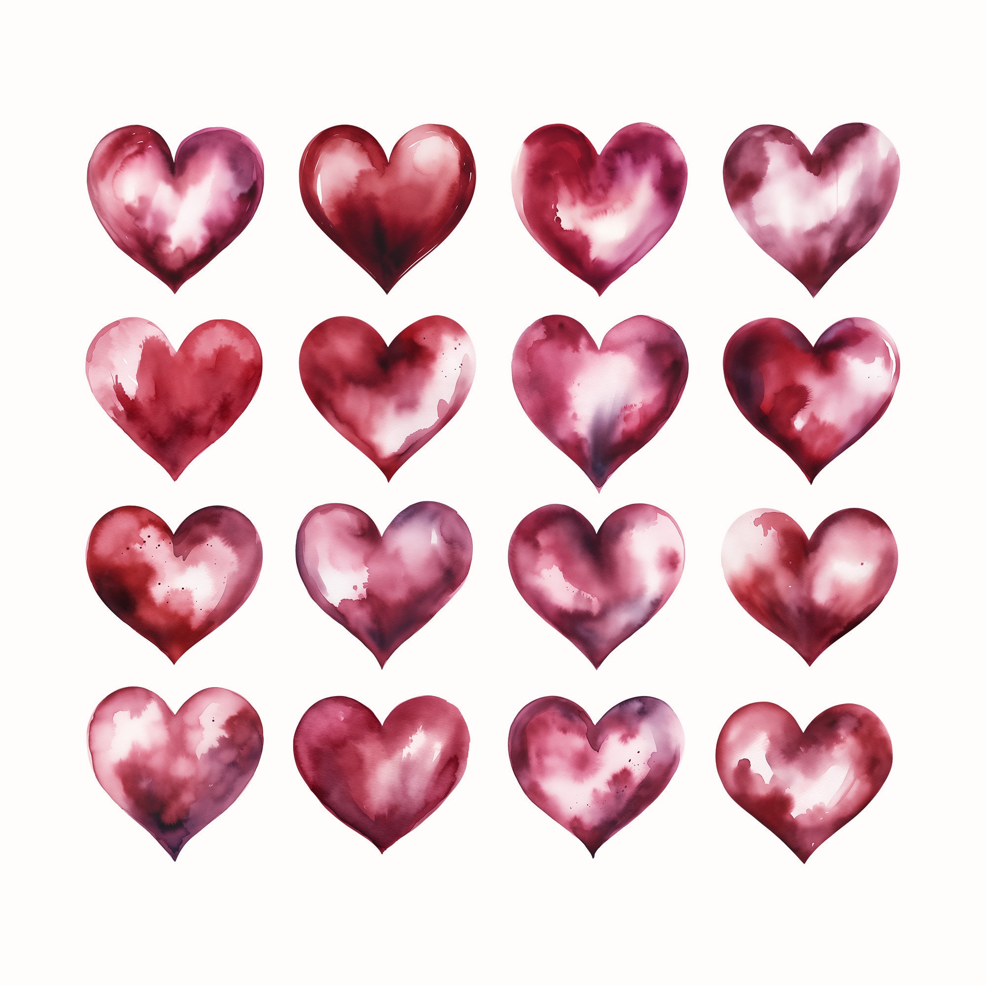 Watercolor Hearts Clipart, Valentine's Day Clip Art, Valentines Heart ...