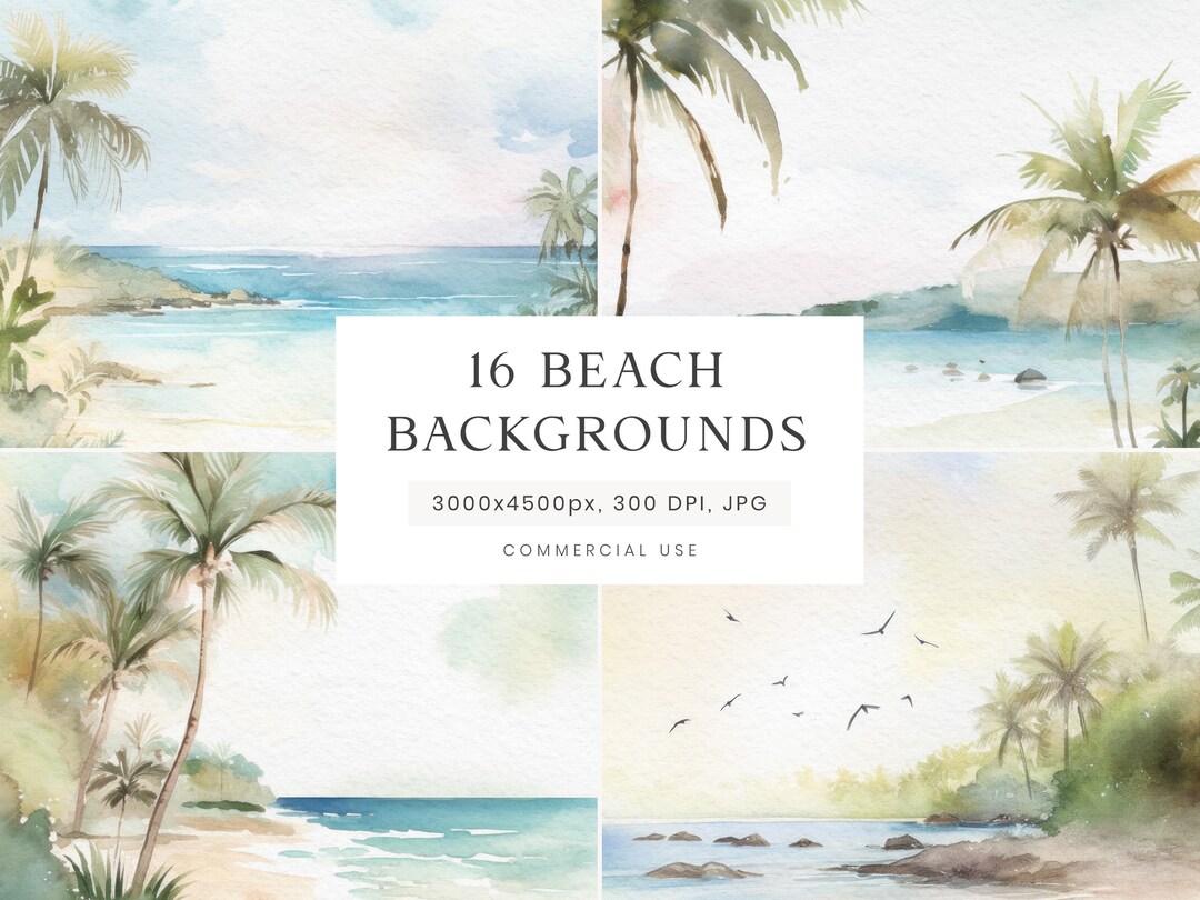 Watercolor Beach Backgrounds, Landscape Textures, Summer Beach ...