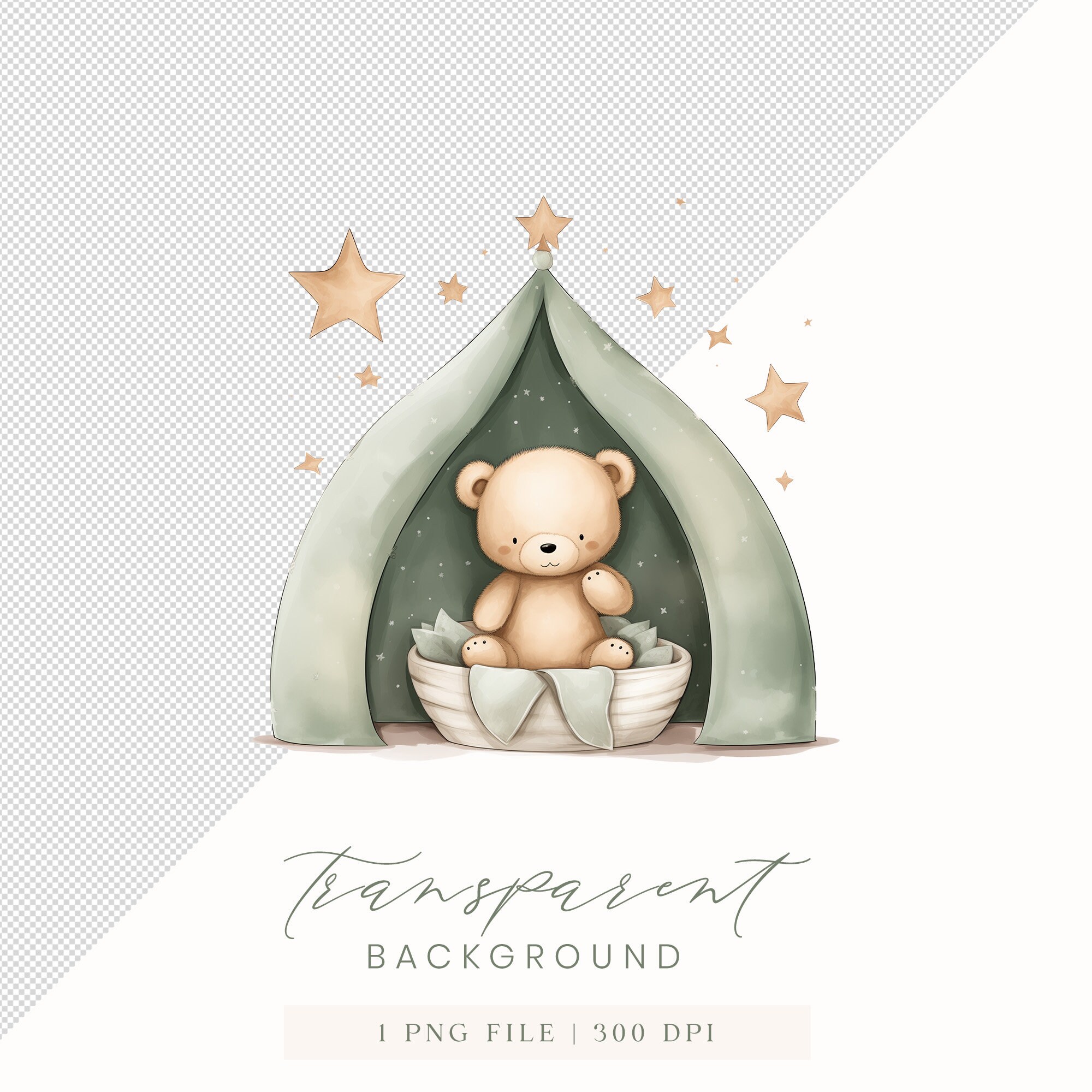 Teddy Bear Clipart, Gender Neutral Baby Shower Clipart, Watercolor ...