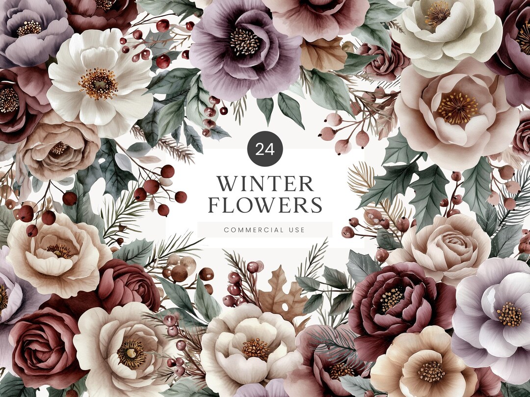 Watercolor Flowers Clipart PNG, Winter Flowers PNG, Floral Wedding ...