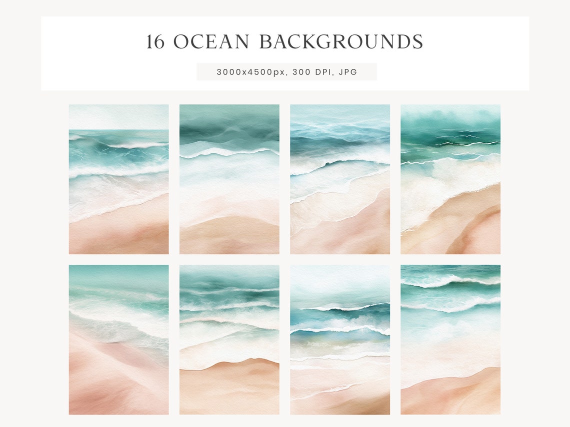 Ocean Watercolor Backgrounds, Landscape Textures, Summer Beach ...