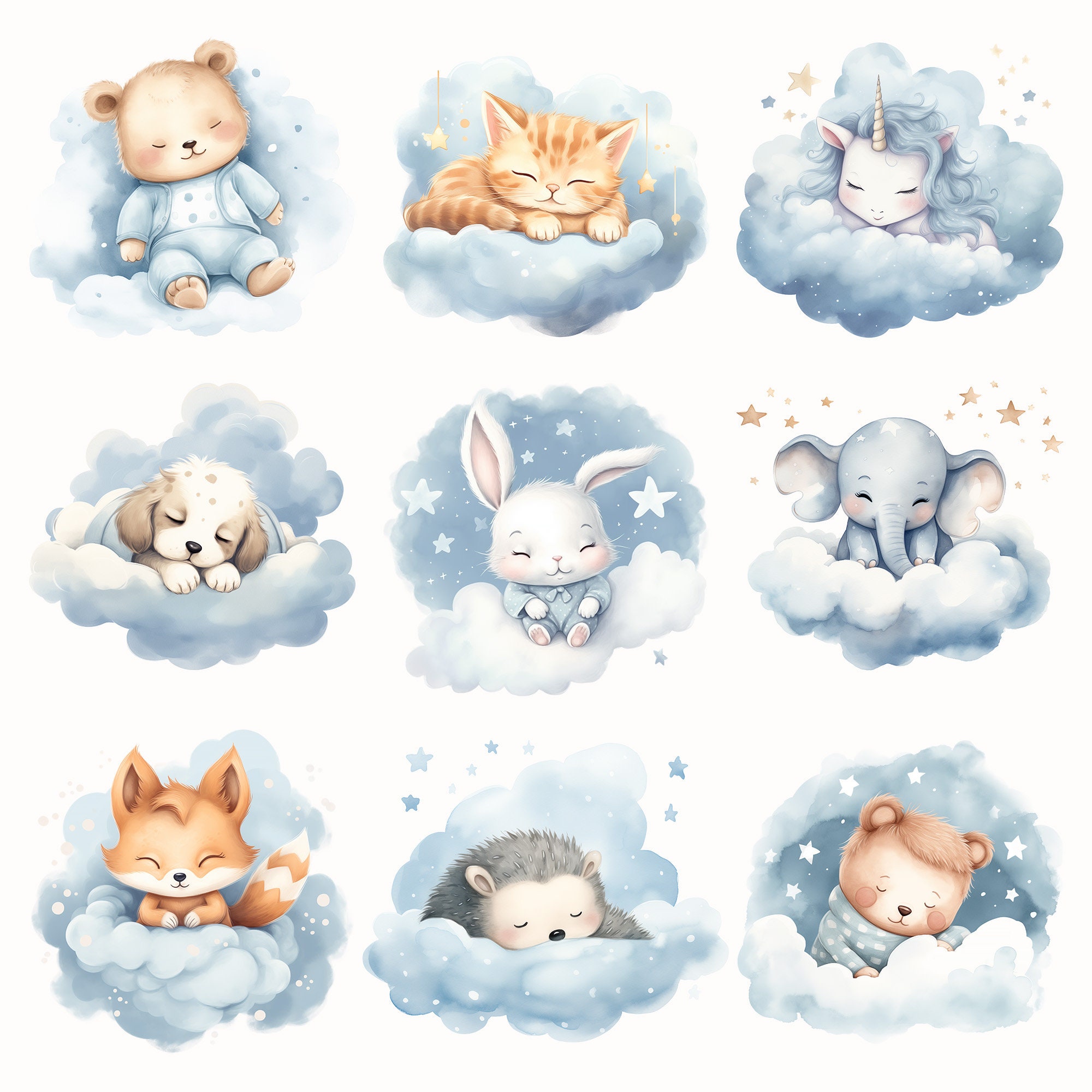 Sleeping Animals Clipart, Watercolor Sleepy Animals, Nursery Art, Baby ...