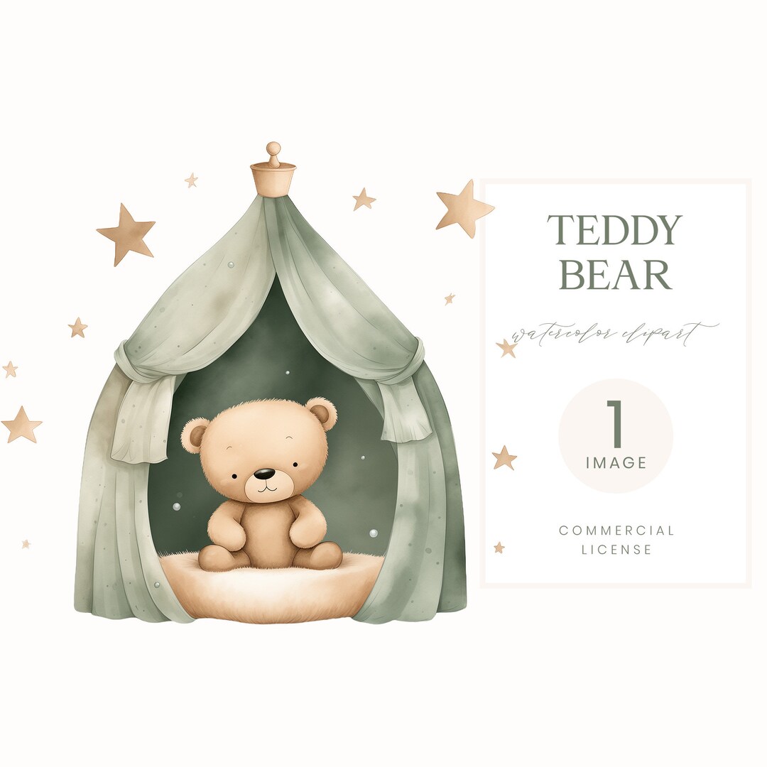 Watercolor Teddy Bear Graphic, Teddy Bear Clipart, Nursery Teddy Bear ...