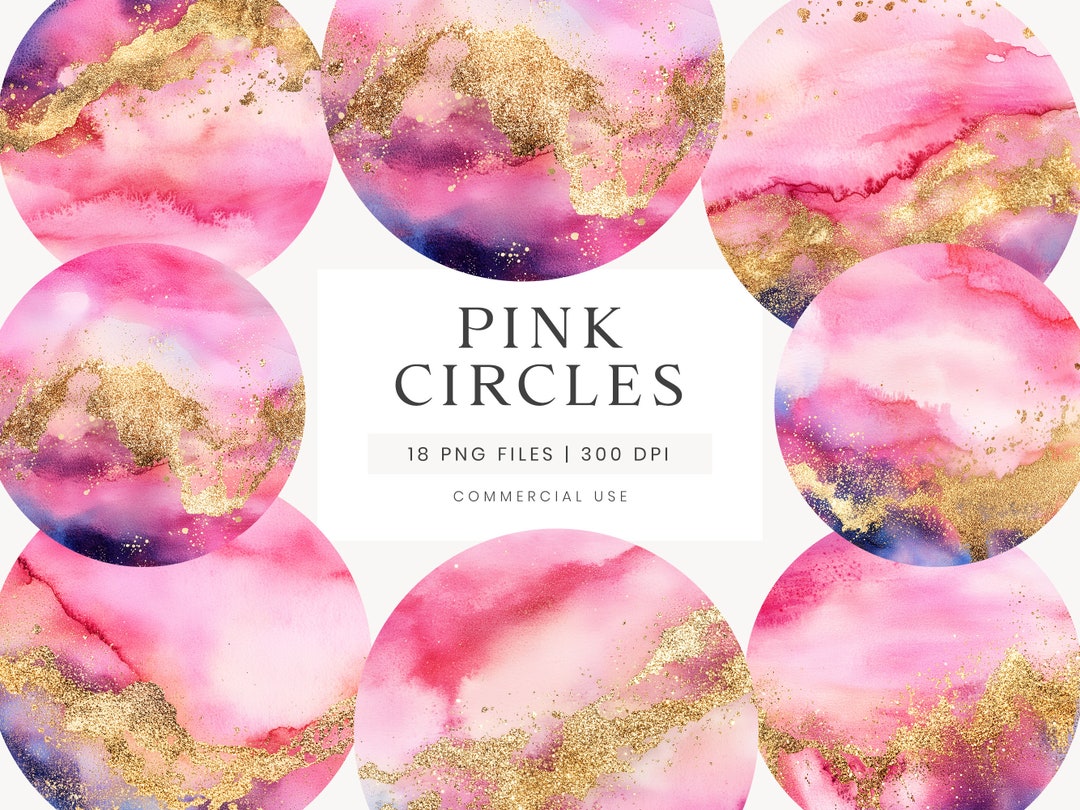 Pink Watercolor Circle Clipart PNG, Gold Watercolor Circles, Glitter ...