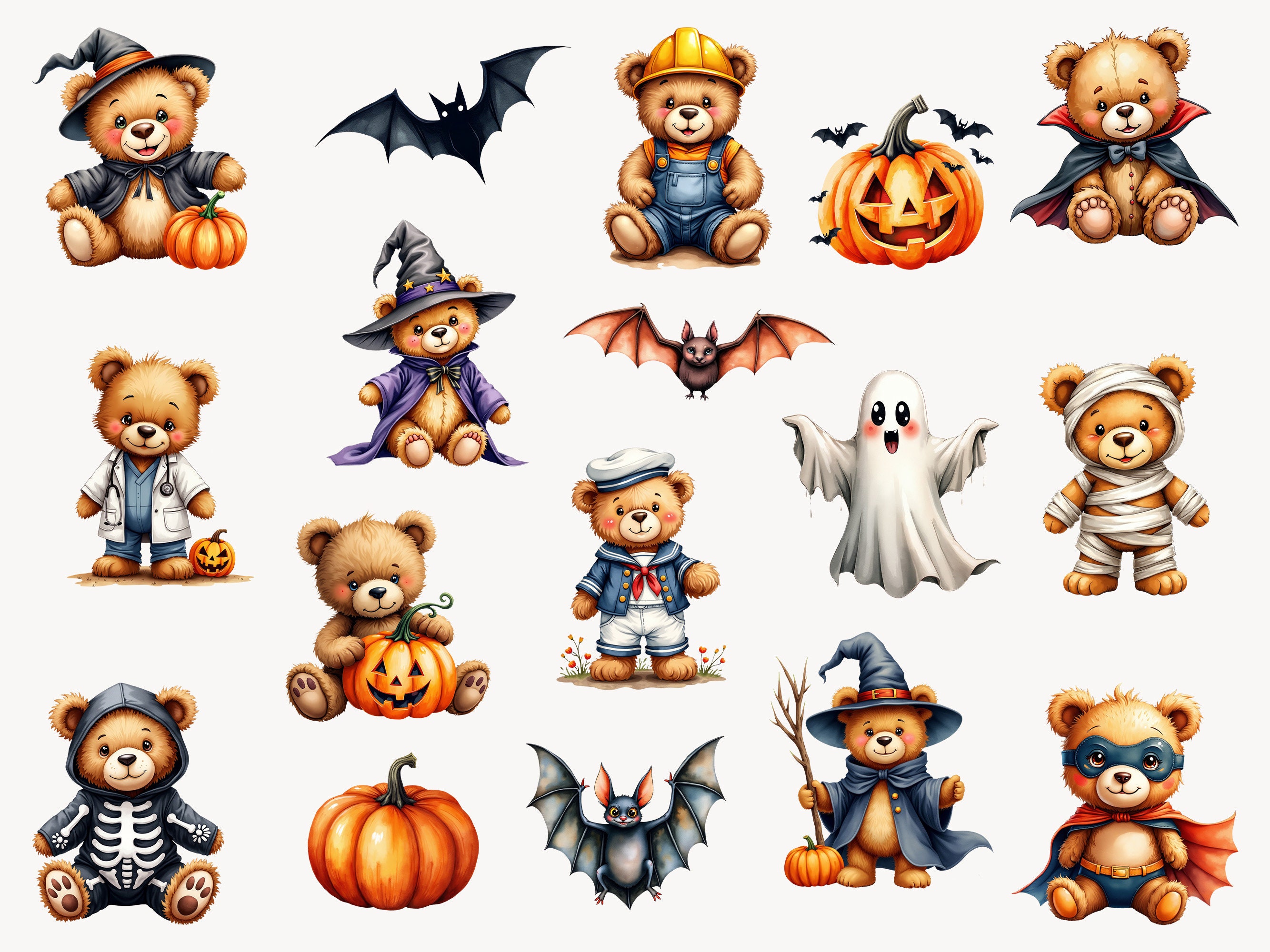 Halloween Teddy Bear Clipart, Spooky Bear Clipart, Clipart for ...
