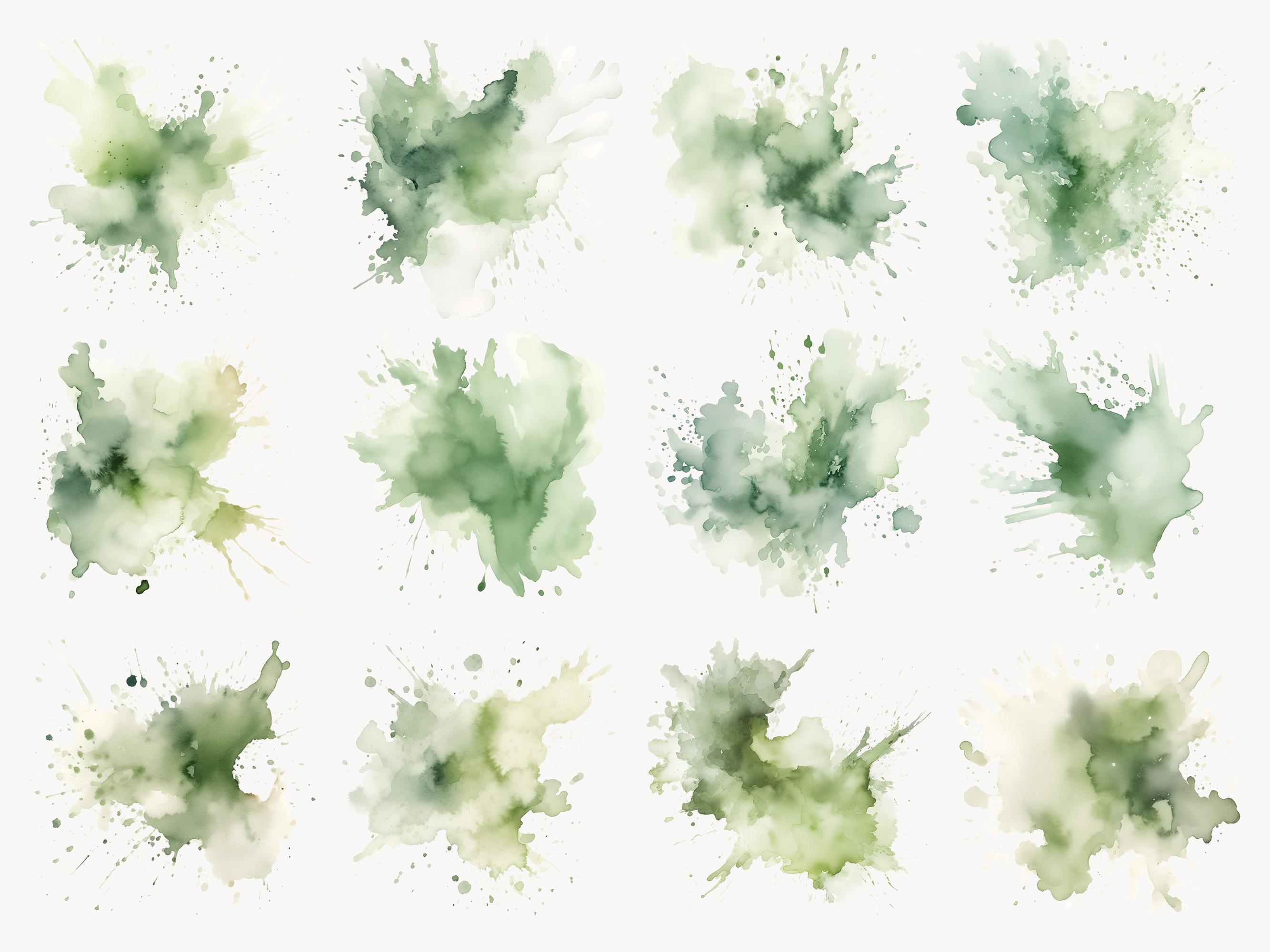 Green Watercolor Splatter Clipart, Abstract Watercolor Shapes, Green ...