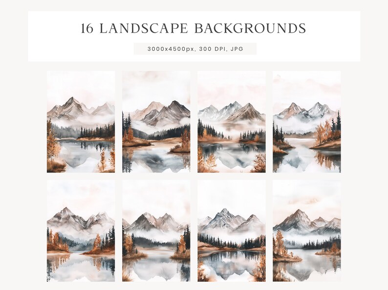 Autumn Landscape Digital Paper, Neutral Landscape Textures, Mountains ...