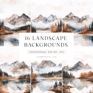 Autumn Landscape Digital Paper, Neutral Landscape Textures, Mountains ...