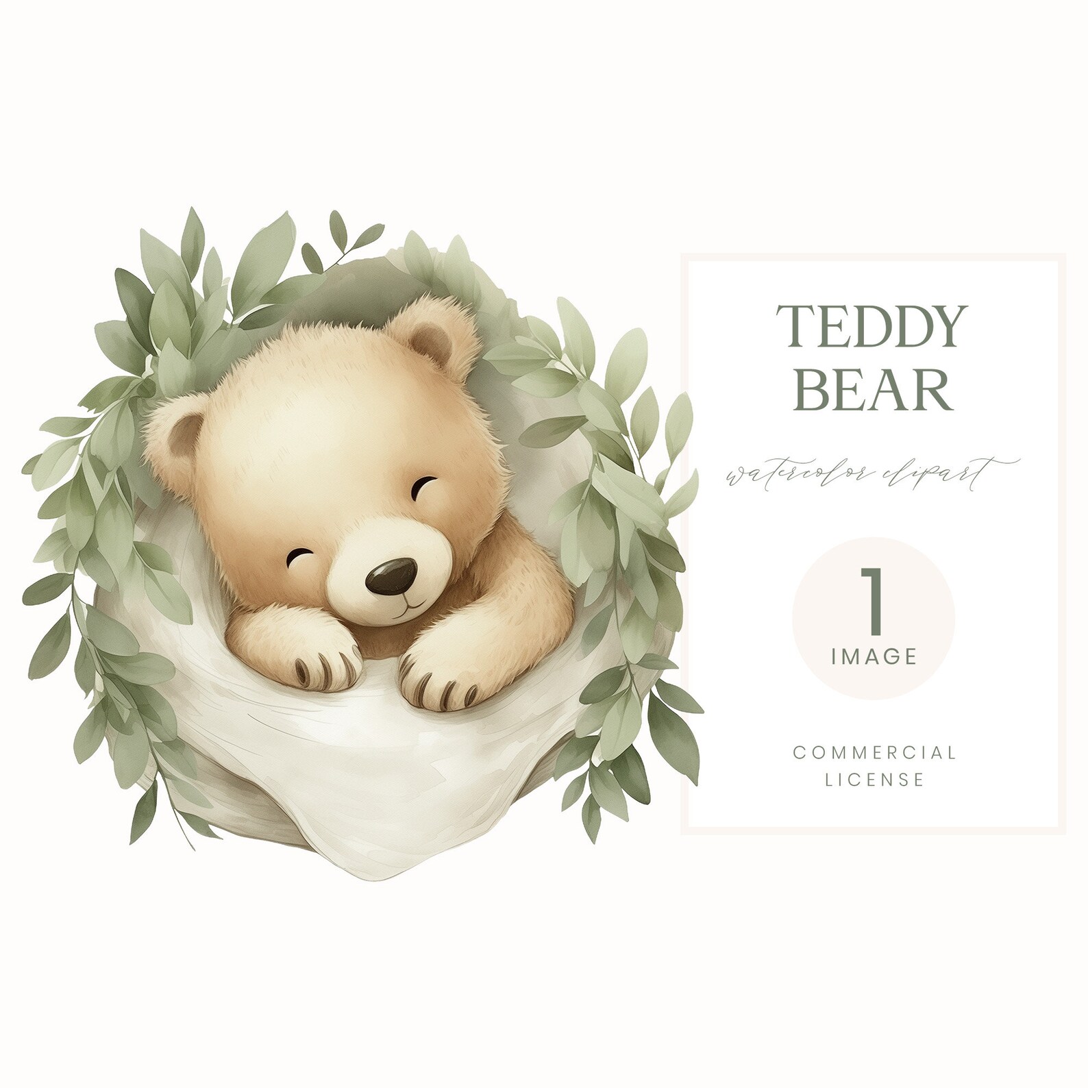 Sleeping Teddy Bear Clipart, Watercolor Teddy Bear Graphic, Nursery ...