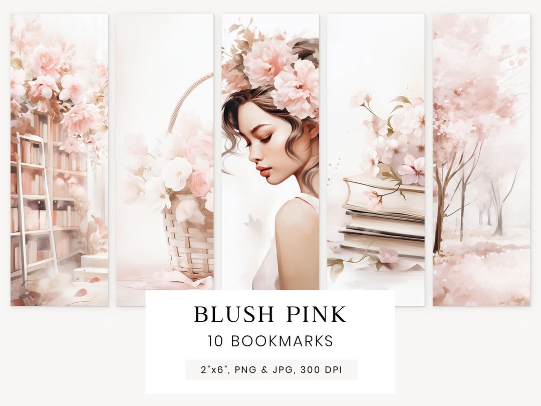 Blush Pink Bookmarks, Printable Bookmarks Set, PNG Bookmark Sublimation ...