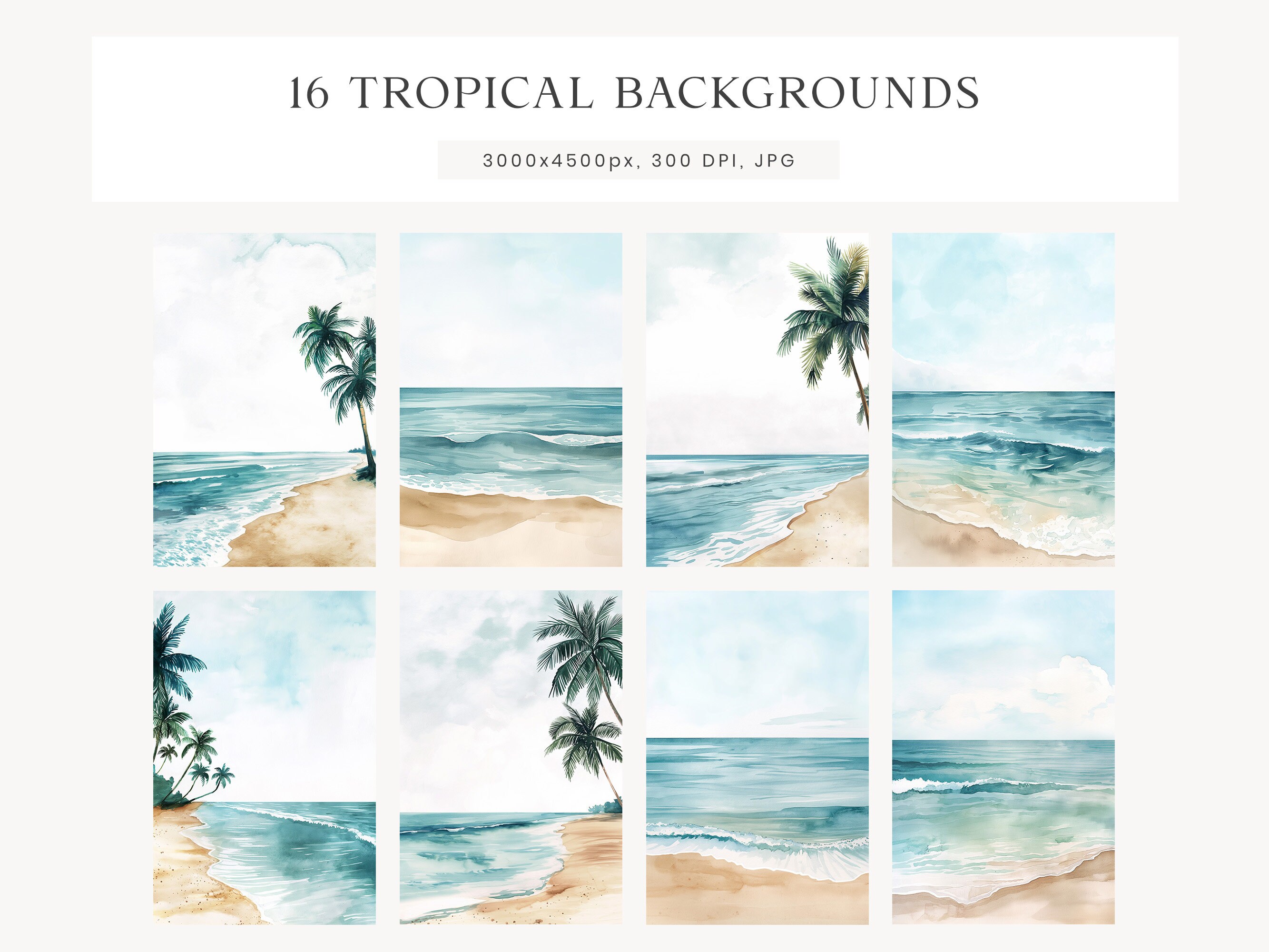 Watercolor Beach Backgrounds, Landscape Digital Paper, Summer Beach ...