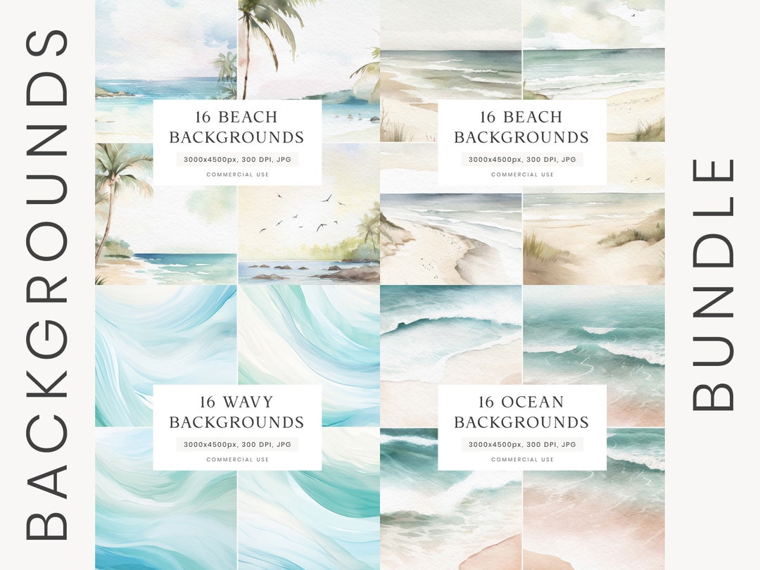 Summer Backgrounds Bundle, Watercolor Beach Backgrounds, Landscape ...