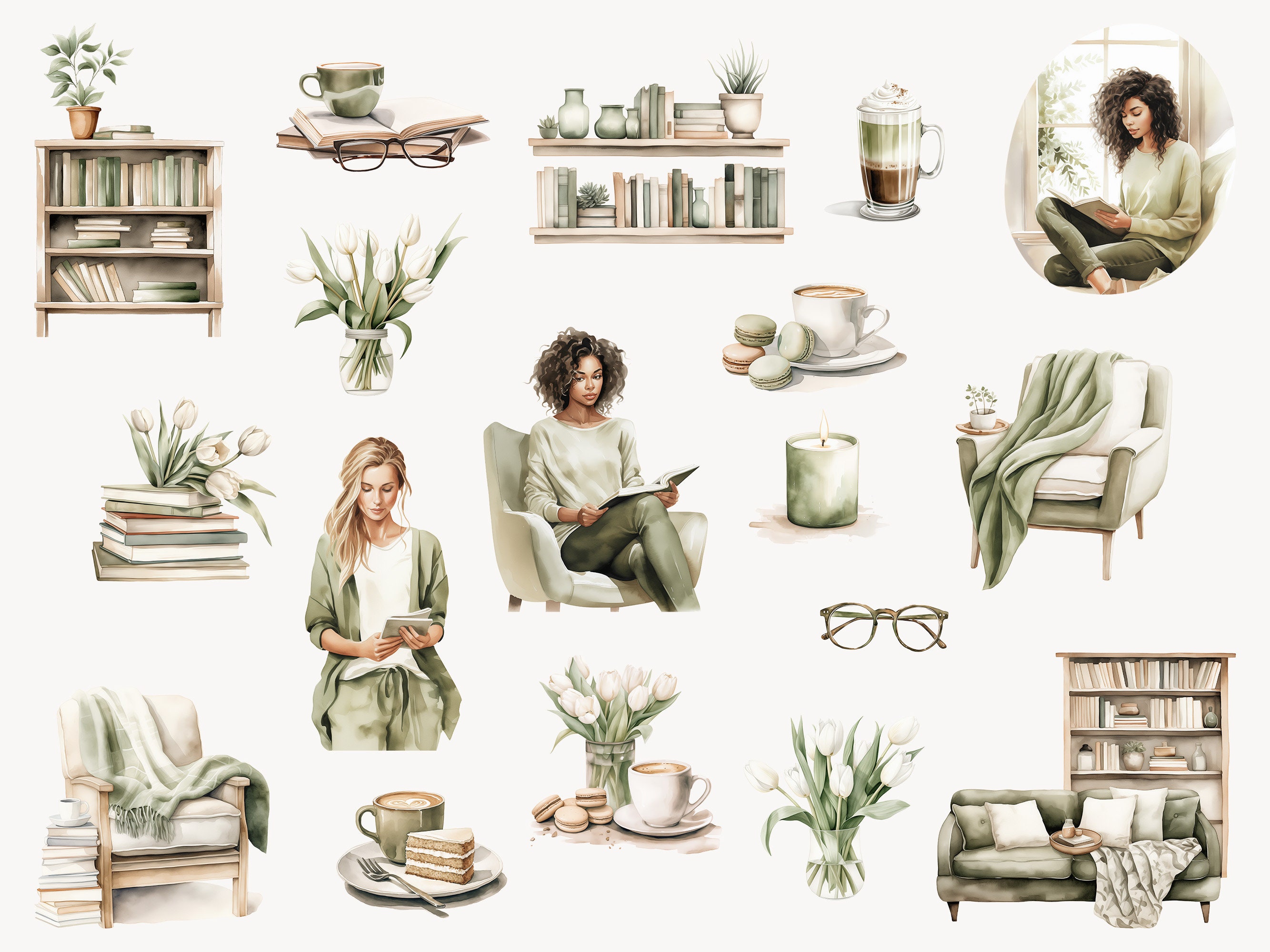 Book Lover Clip Art, Bookworm Watercolor Clipart, Watercolor ...