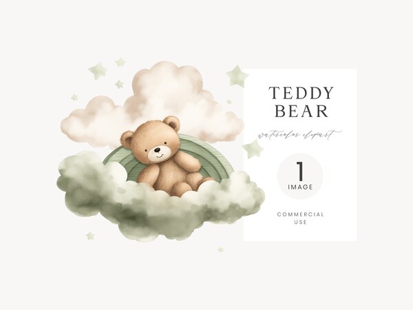 Green Teddy Bear Clipart, Cute Boho Bears, Watercolor Teddy Bear ...