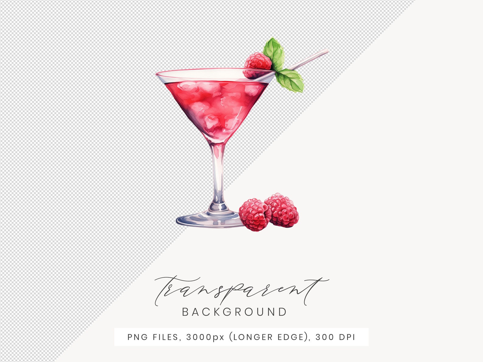 Raspberry Martini Clipart, Summer Cocktail Clipart, Watercolor Martini ...