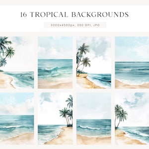 Watercolor Beach Backgrounds, Landscape Digital Paper, Summer Beach ...