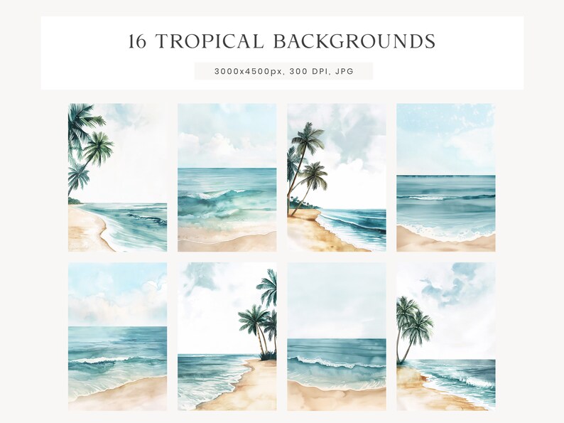 Watercolor Beach Backgrounds, Landscape Digital Paper, Summer Beach ...