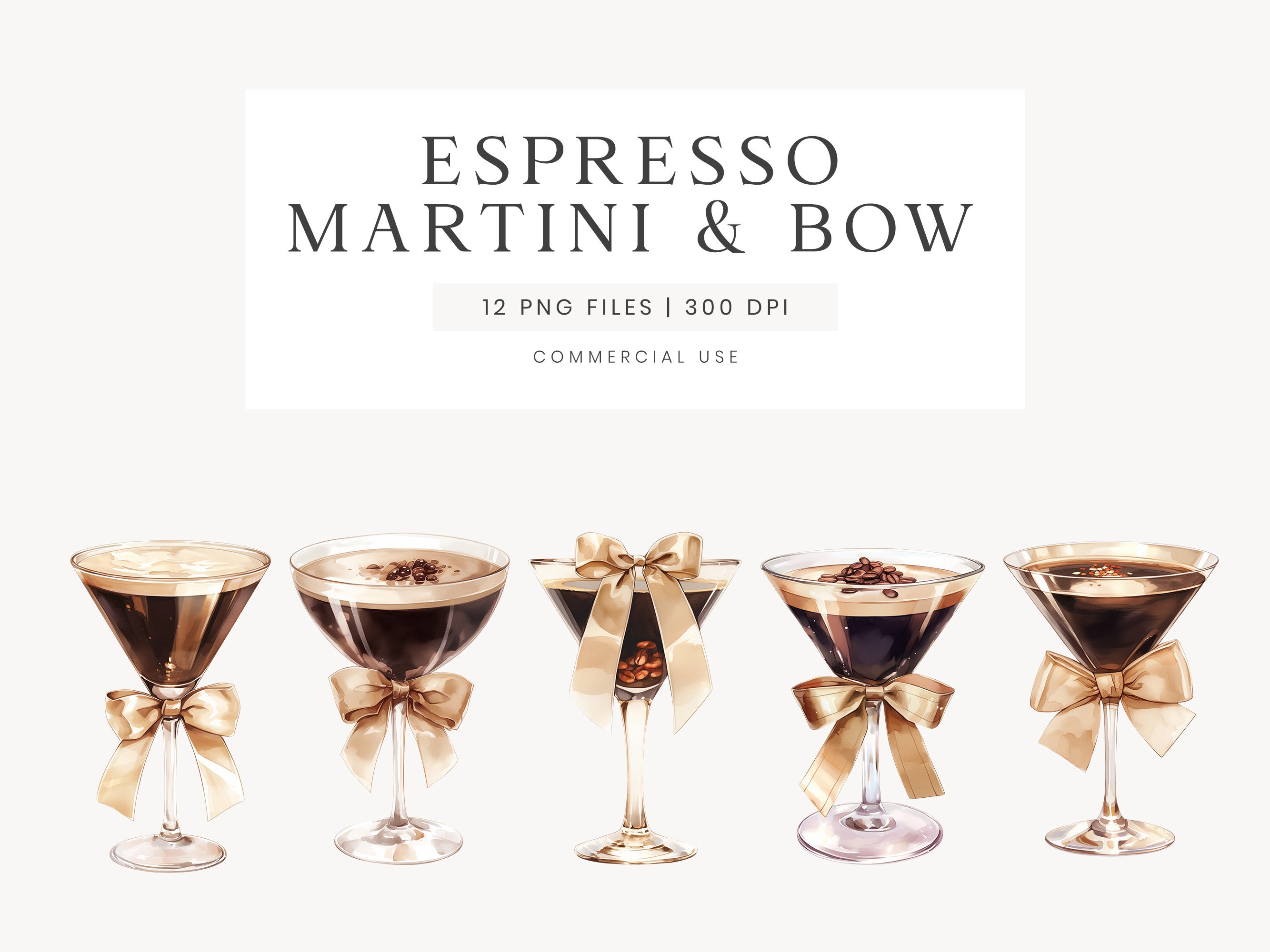 Espresso Martini Clipart, Martini and Bow Clipart, Watercolor Martini ...