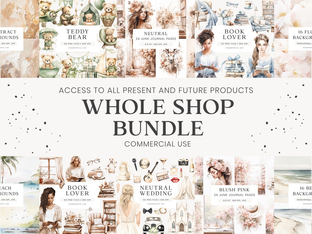 Whole Shop Bundle Commercial Use, Entire Etsy Shop, PNG Watercolor ...