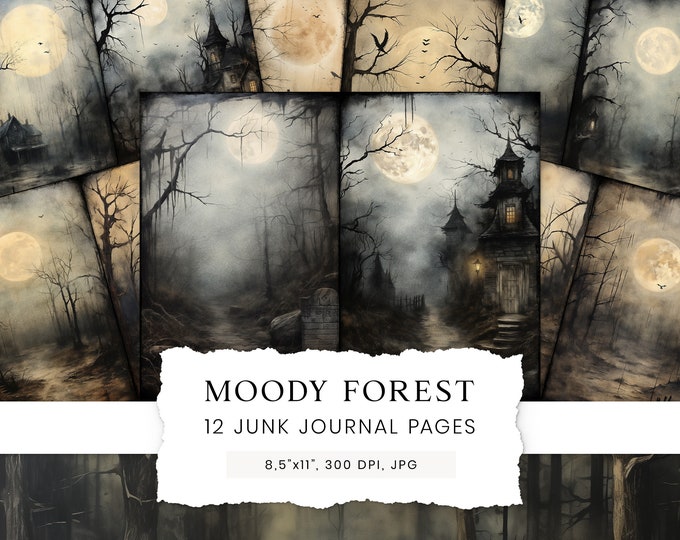 Moody Forest Digital Paper, Halloween Junk Journal Pages, Fantasy ...