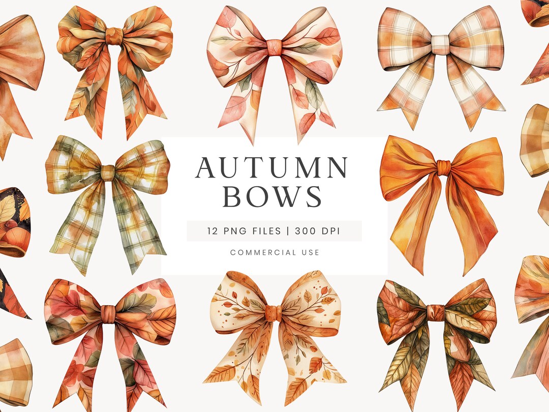 Autumn Bows Clipart, Fall Watercolor Bows, Fashion Clipart, Autumn ...
