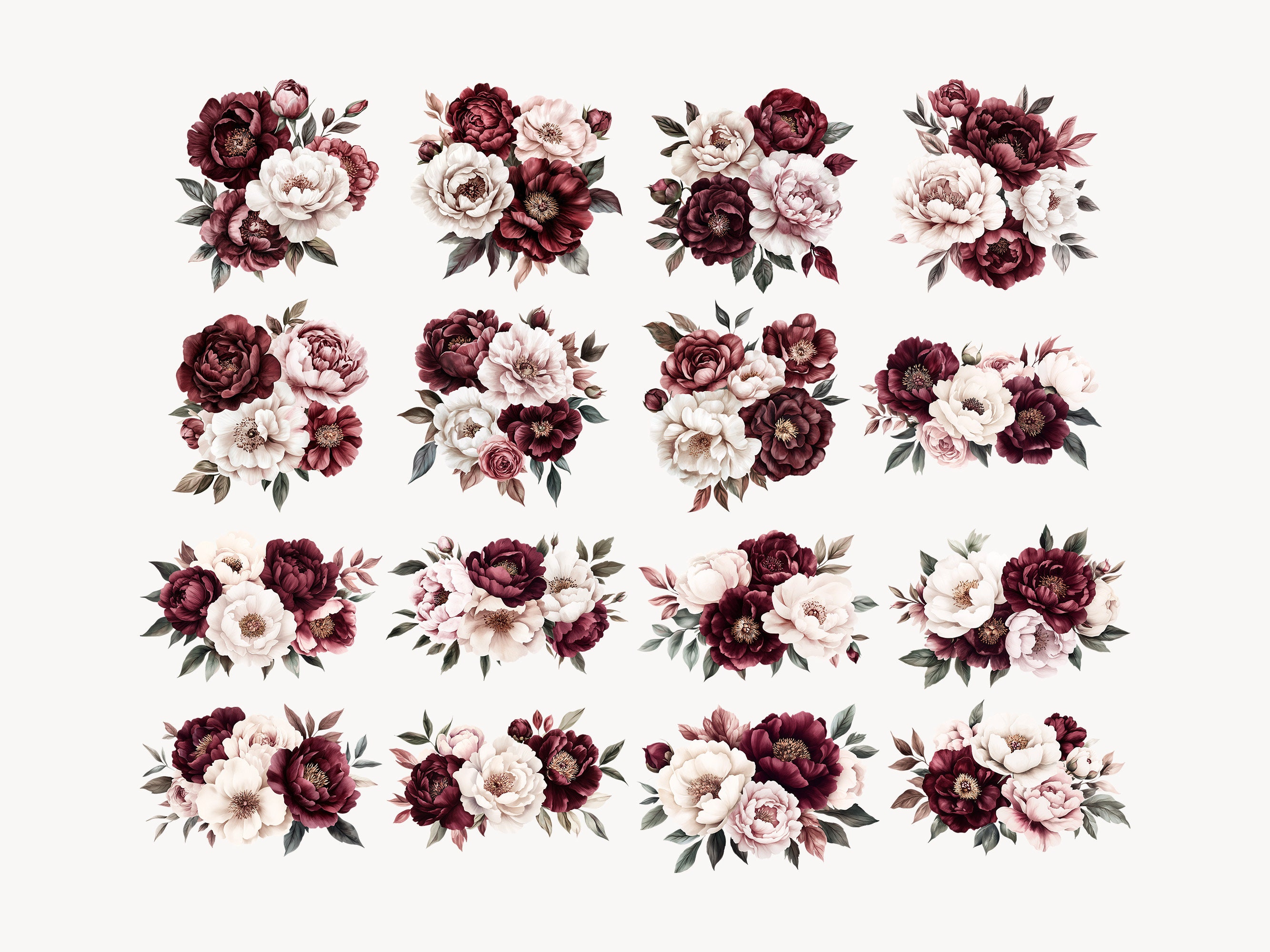 Burgundy Flowers Clipart, Autumn Watercolor Flowers, Fall Wedding ...