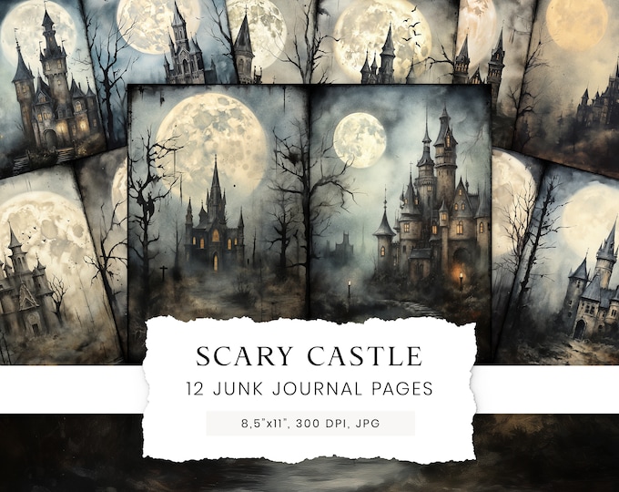 Scary Castle Junk Journal Pages, Gothic Digital Paper, Halloween ...