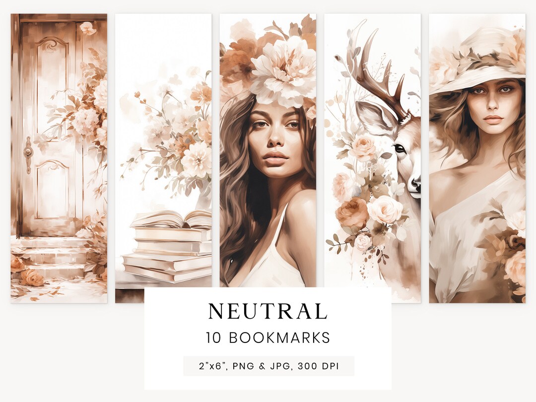 Neutral Bookmarks, Printable Bookmarks Set, PNG Bookmark Sublimation ...