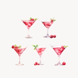 Raspberry Martini Clipart, Summer Cocktail Clipart, Watercolor Martini ...