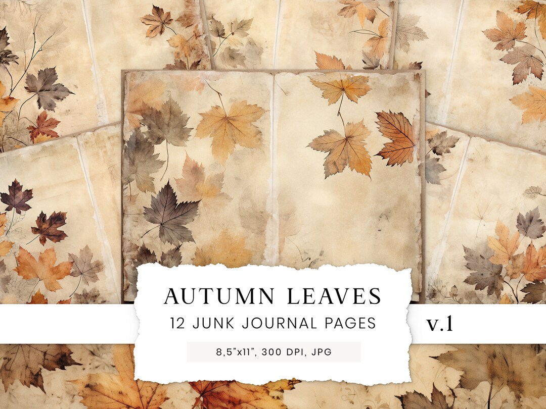 Autumn Leaves Junk Journal Pages, Fall Floral Digital Paper, Watercolor ...