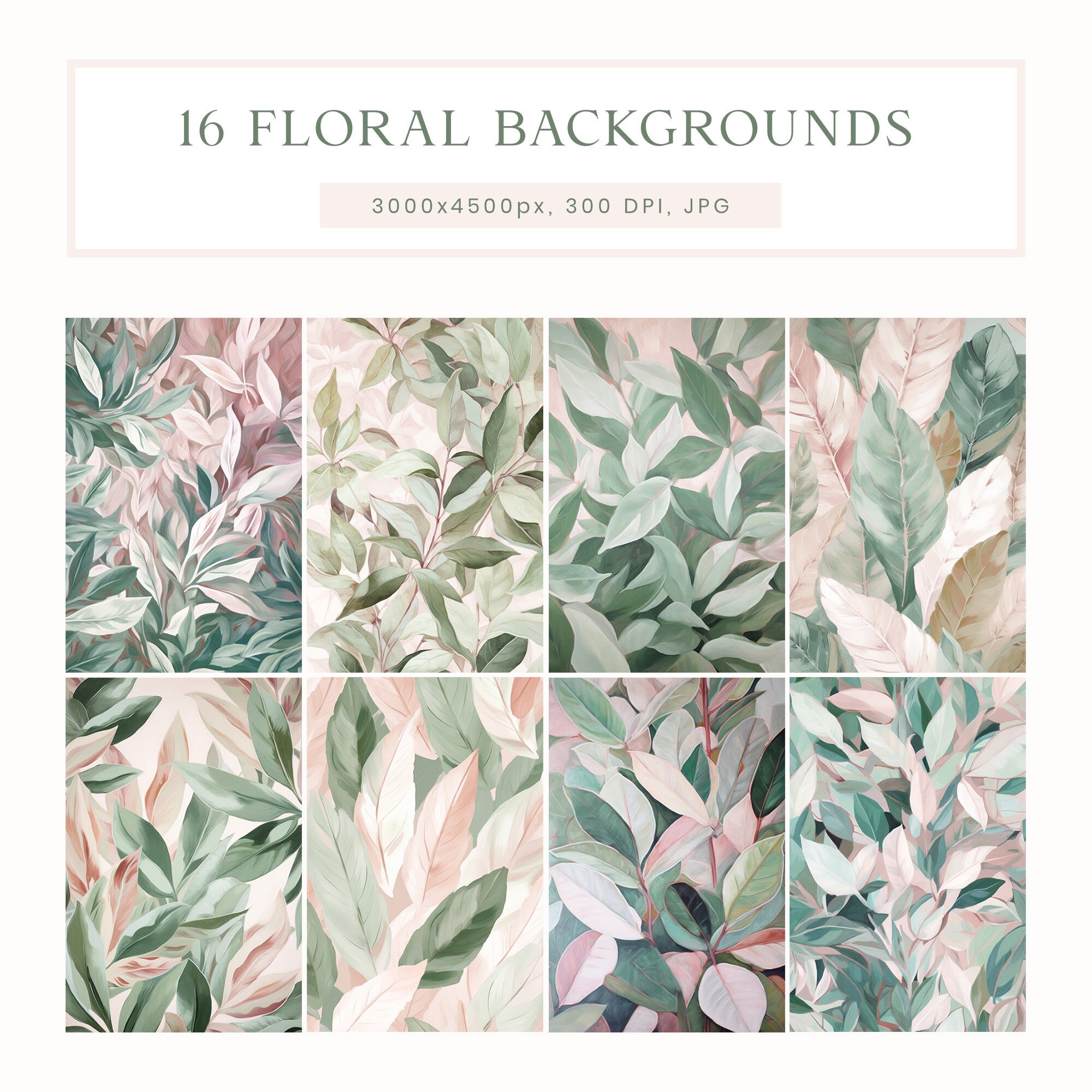 Foliage Backgrounds, Floral Oil Painting, Green Leaves Digital Paper ...