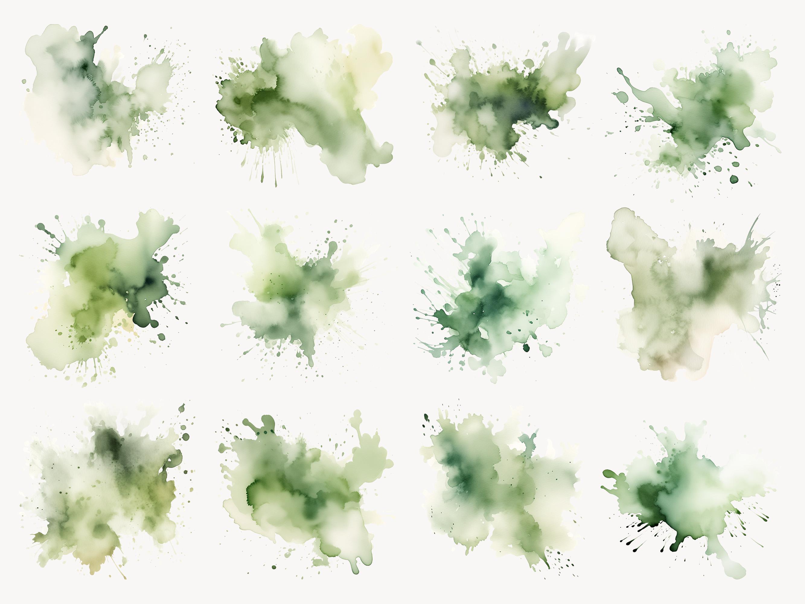Green Watercolor Splatter Clipart, Abstract Watercolor Shapes, Green ...