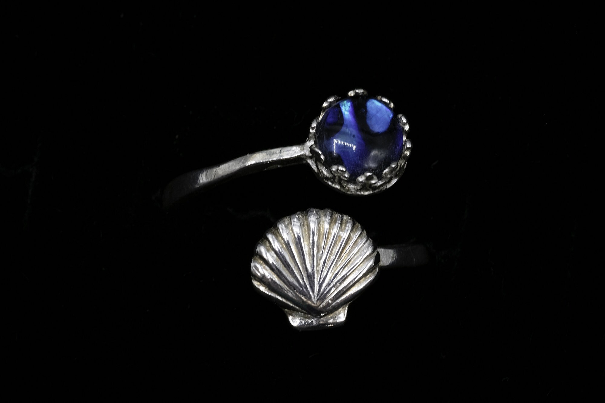 Blue Paua Shell Adjustable Ring — Silver Joy Jewellery