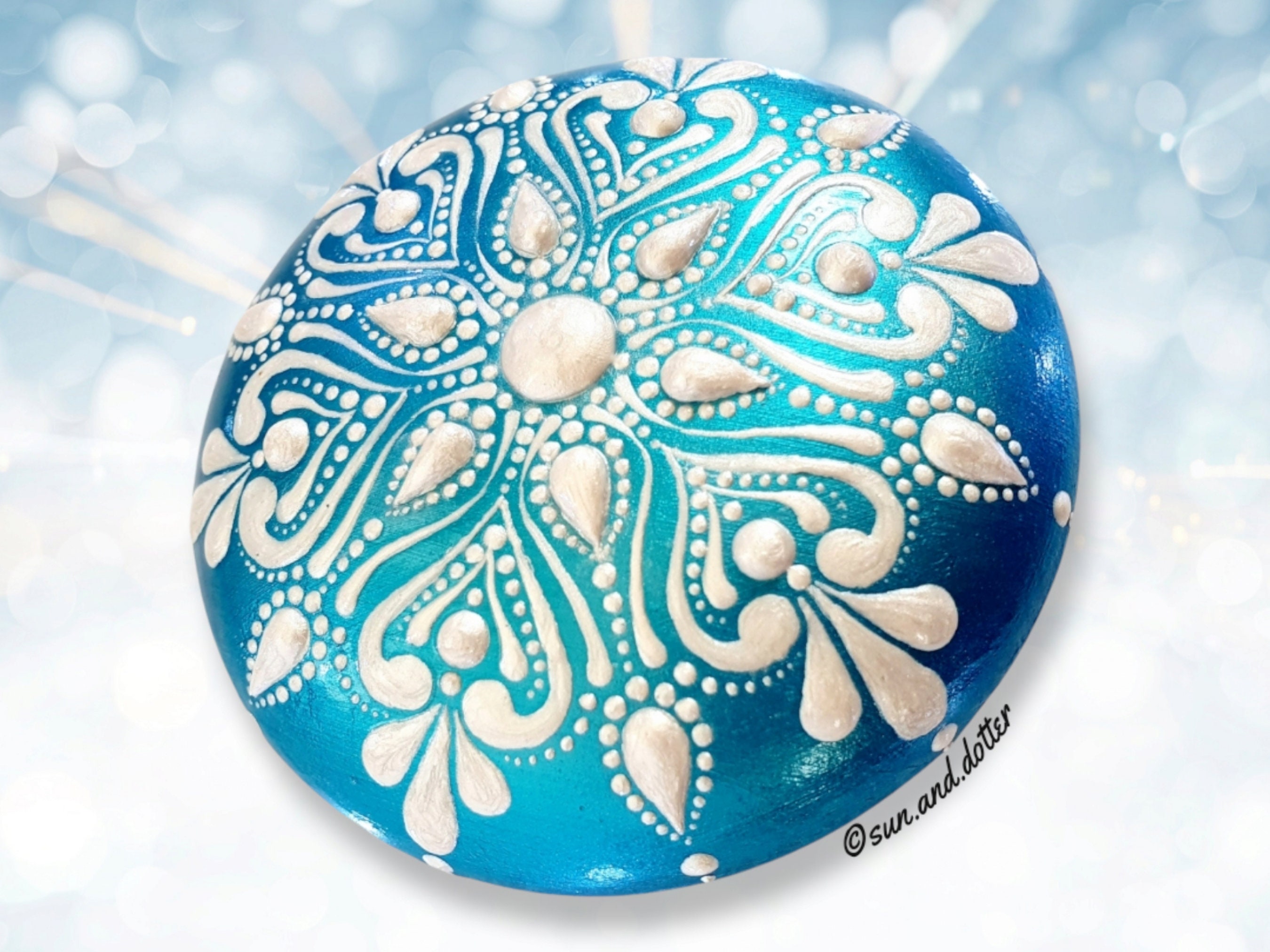 Frozen Snowflake Stone - Mandala Stone Handpainted With 3D Dots, Petals ...