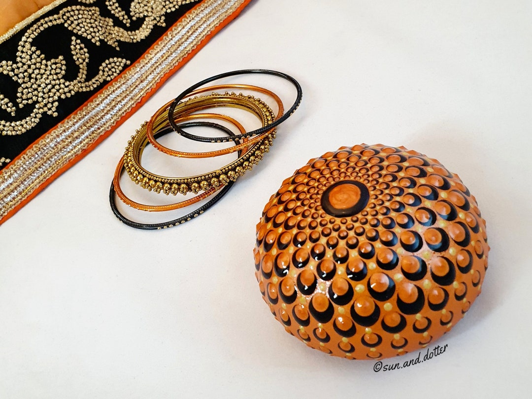 Copper Sacred Geometry Stone - Hand Painted Stone Adorned in Dots ...