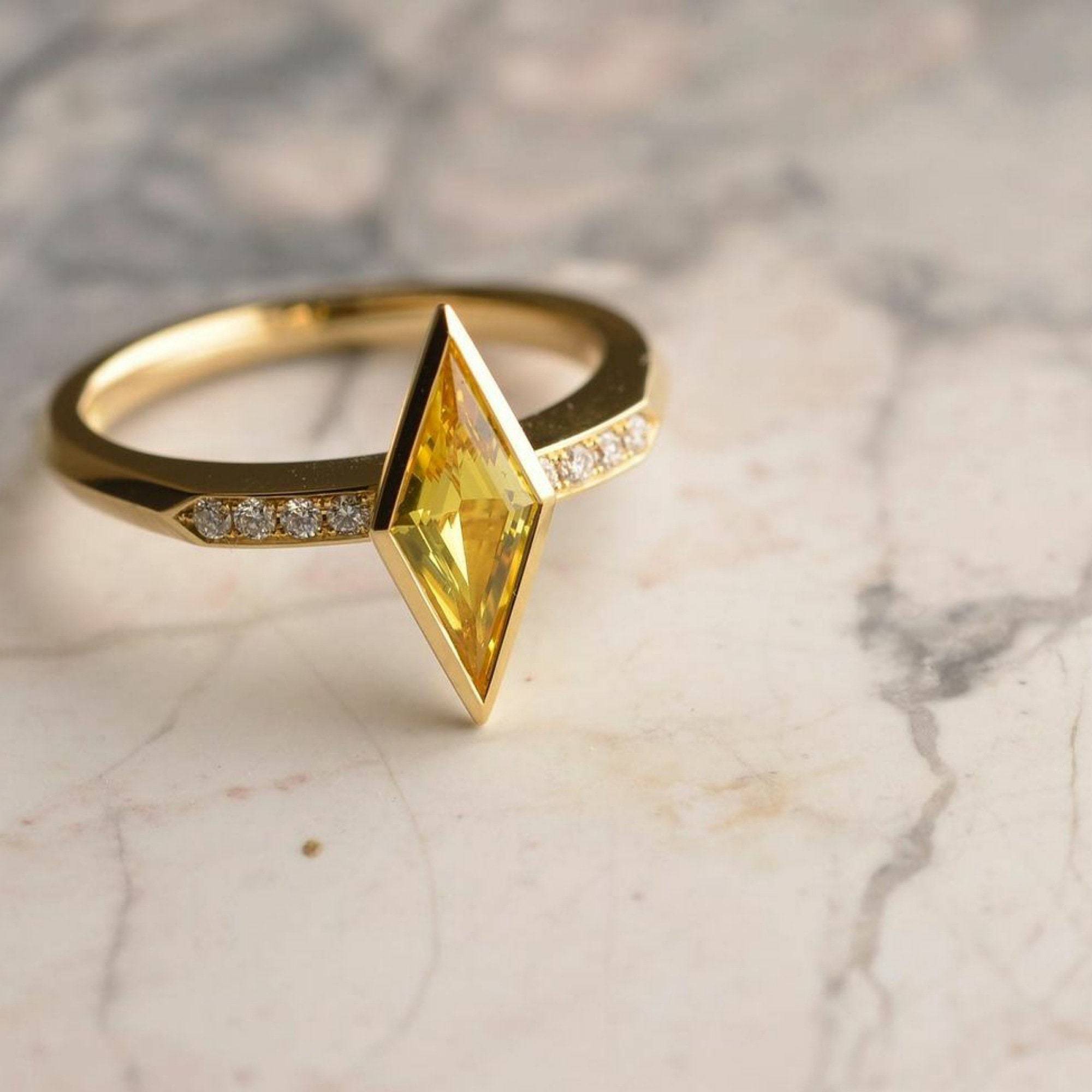 Bezel Set Kite Cut Engagement Ring 14K Gold Ring CZ Diamond | Etsy