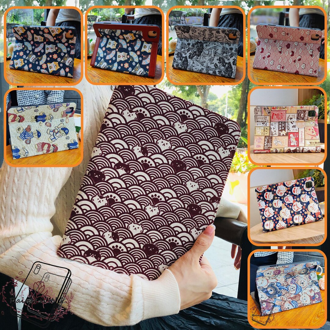 Japanese Style Embroidered Pattern Fabric iPad Case With Auto Sleep ...