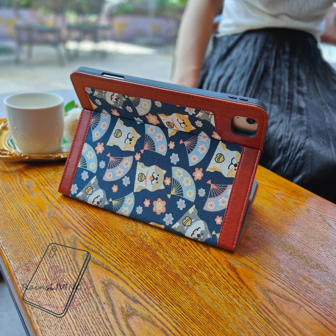 Folding Fan Shiba Inu Fabric Case With Leather Border,built-in Pencil ...