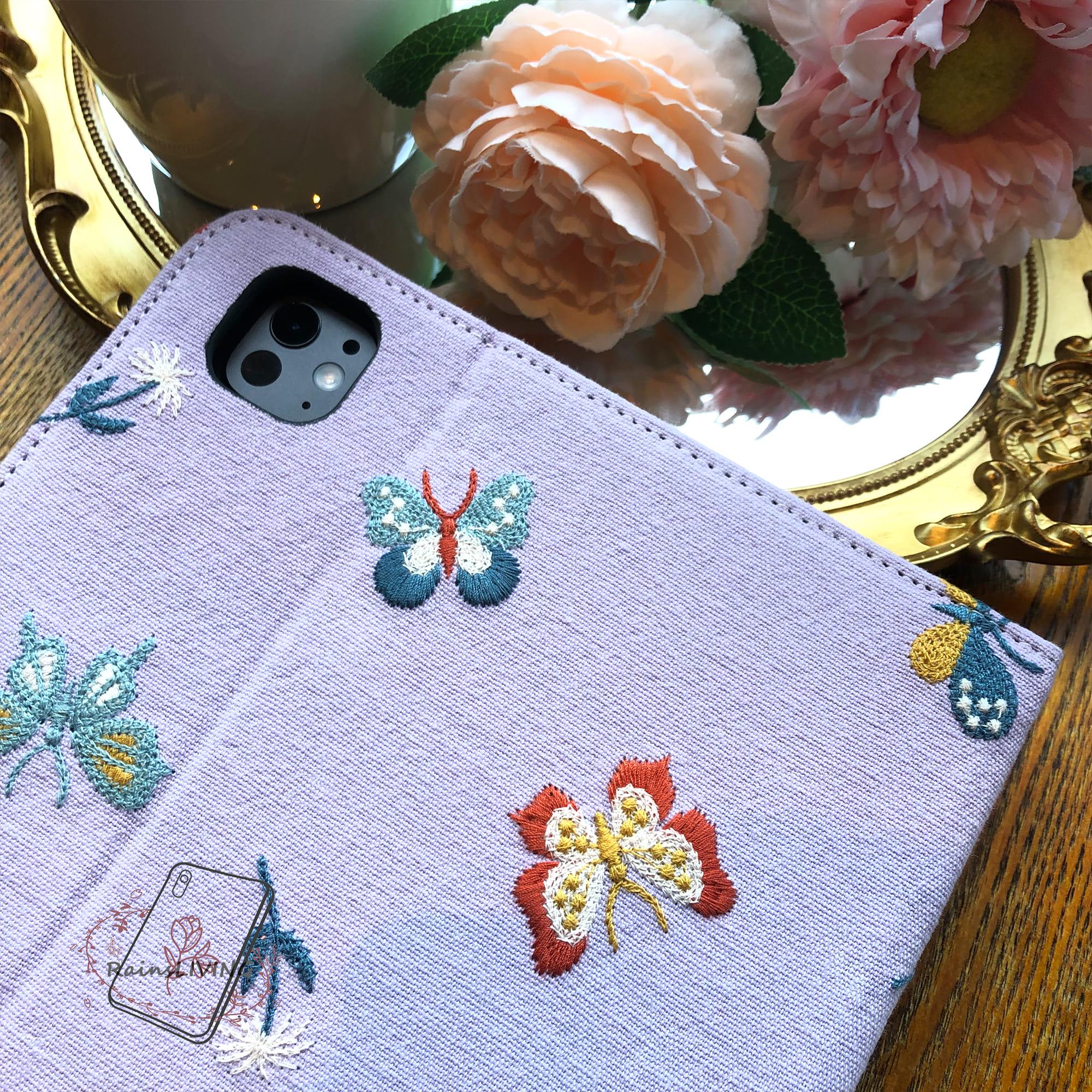 Colorful Butterfly Embroidery Fabric iPad Case Built-in Pencil Holder ...