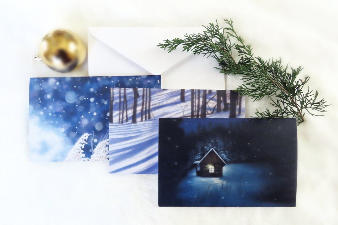 Watercolor Snowy Landscape Christmas Cards (set of 9 or 18) - Etsy
