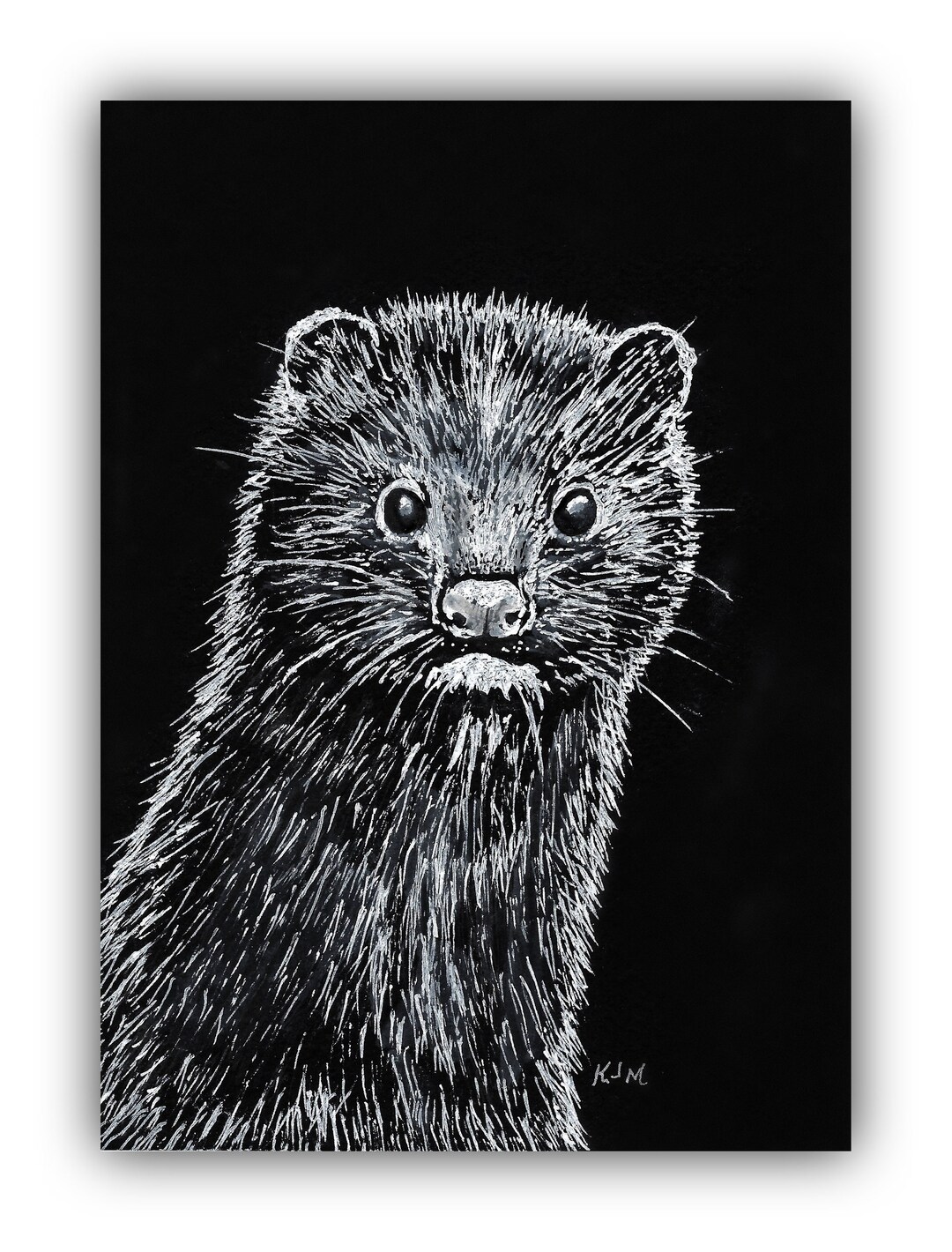 American Mink - White Ink Drawing PRINT, Nature Art, Home Decor, Wall ...