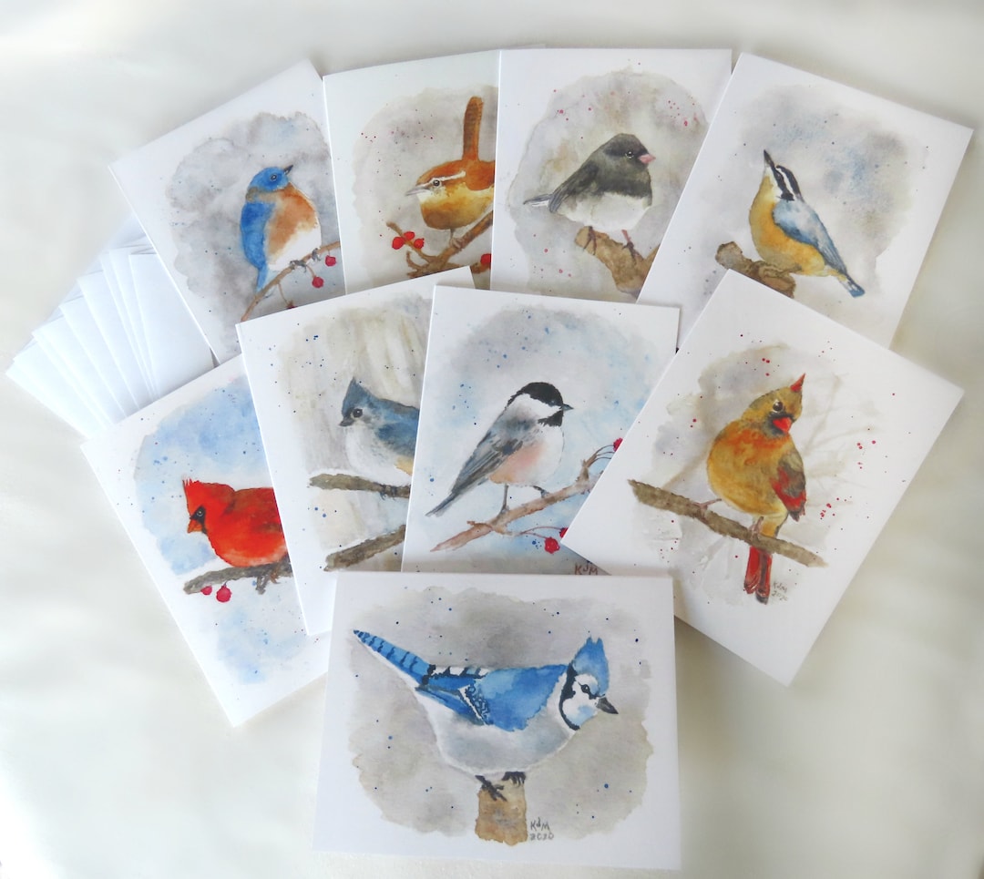 Watercolor Bird Note Cards (9) Blank on Inside, Inspirational Message ...