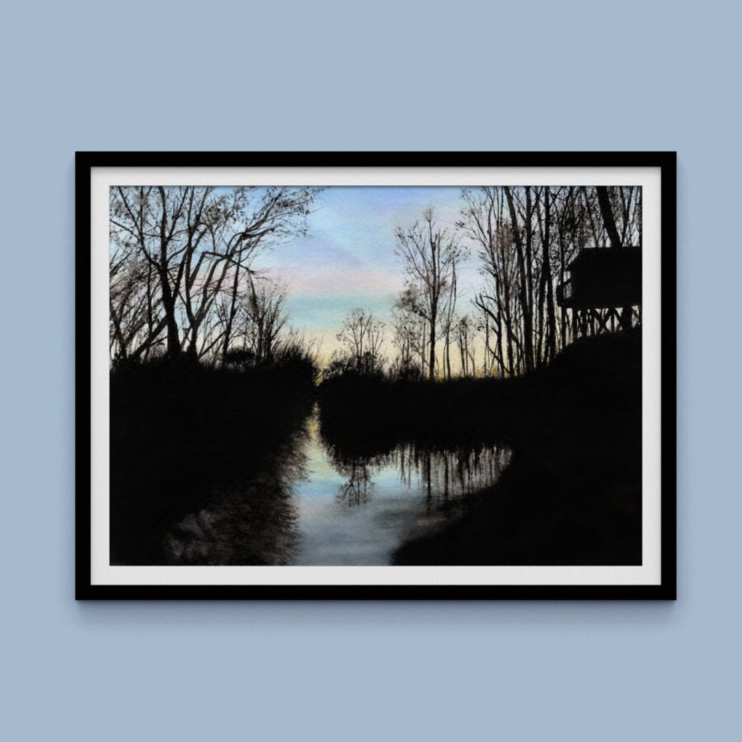 Total Solar Eclipse Watercolor Print: Ohio, River, Landscape Art - Etsy